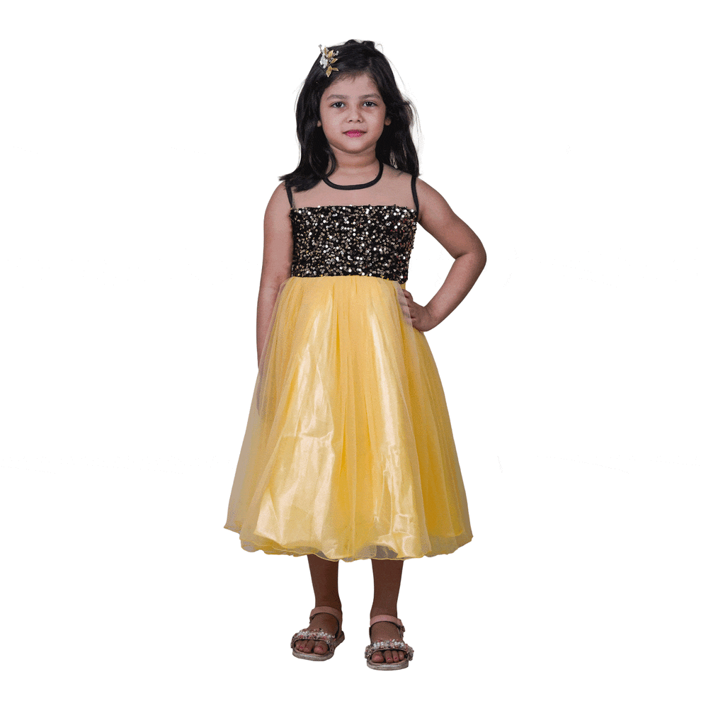 Girls' Party Frock Net & Sequence Fabric Golden – AladinKids