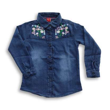 Girls Floral Embroidery Denim Shirt – AladinKids